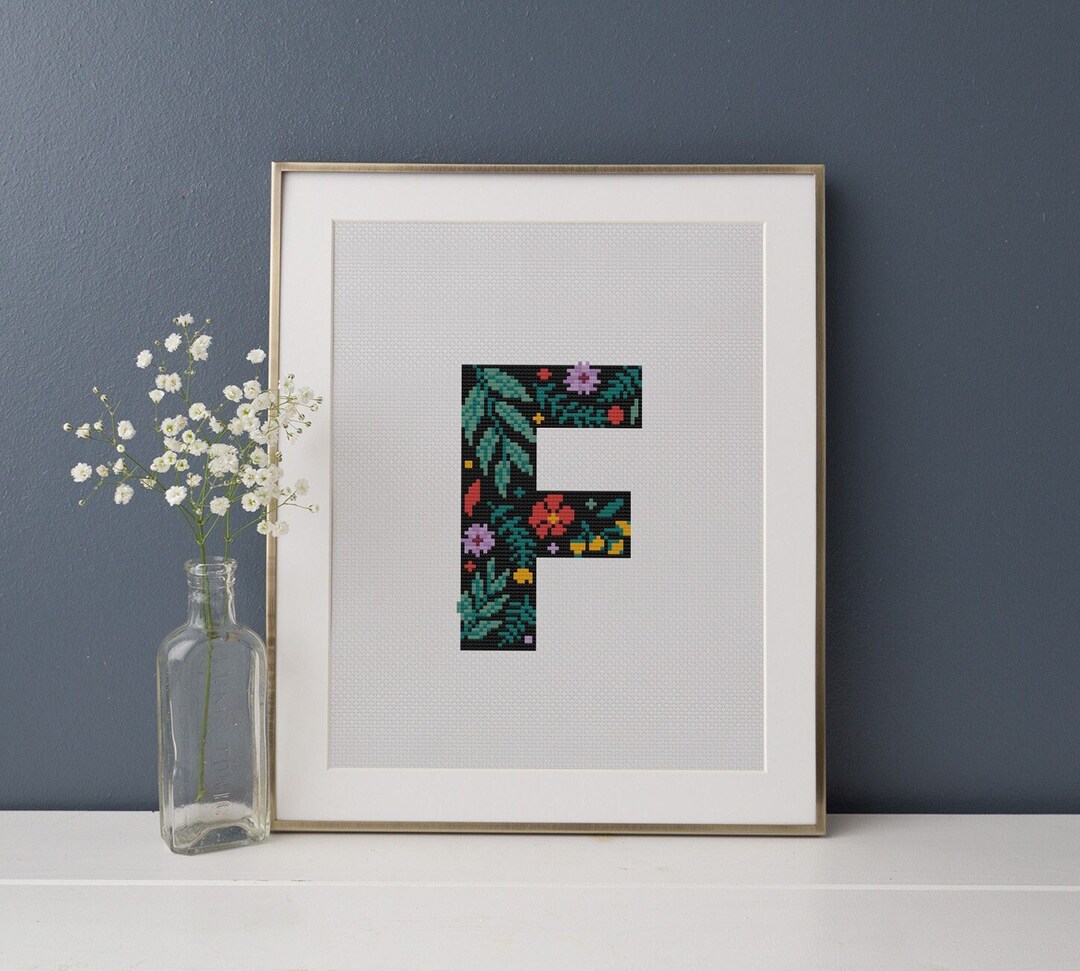 Letter F Monogram Cross Stitch Pattern PDF Floral Stitching - Etsy