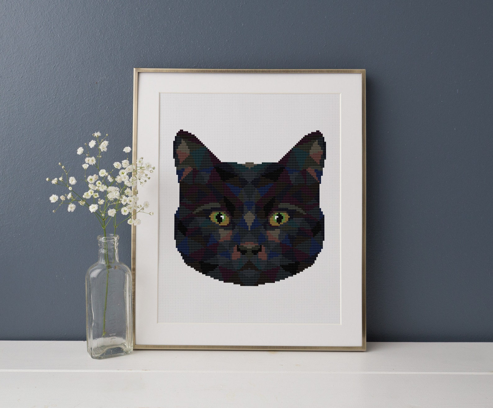 Geometric Black Cat Cross Stitch Pattern PDF, Modern Cute Hand ...
