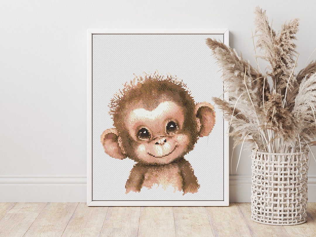 Cute Baby Monkey Cross Stitch Pattern PDF, Watercolor Design, Counted Xstitch Chart #81 - Etsy
