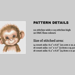 Cute Baby Monkey Cross Stitch Pattern PDF, Watercolor Design, Counted Xstitch Chart #81 - Etsy