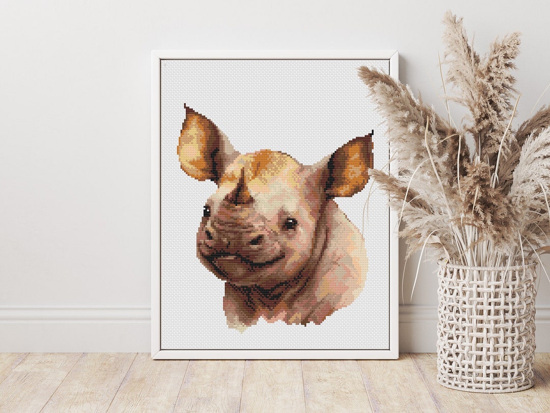 Cute Baby Rhino Cross Stitch Pattern PDF, Watercolor Design, Counted ...