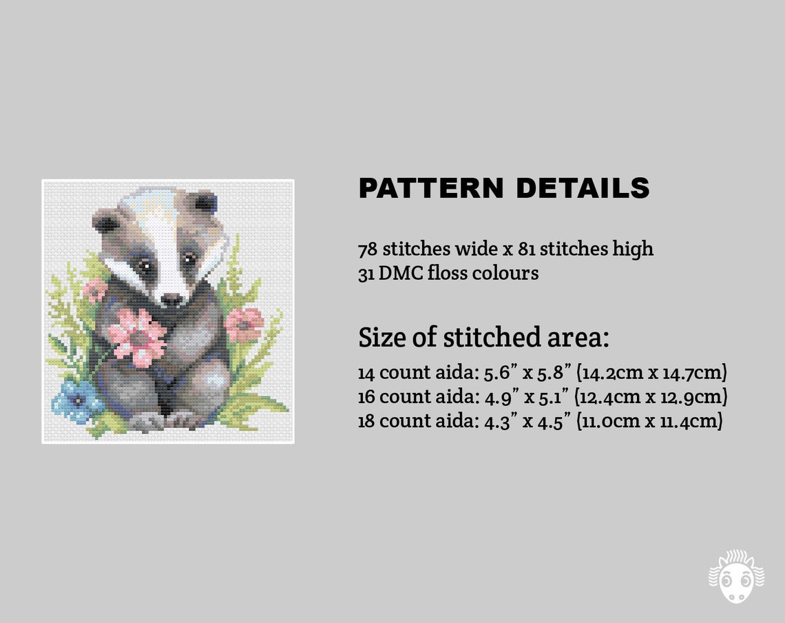 Cute Baby Badger Cross Stitch Pattern PDF, Watercolor Design, Pattern ...