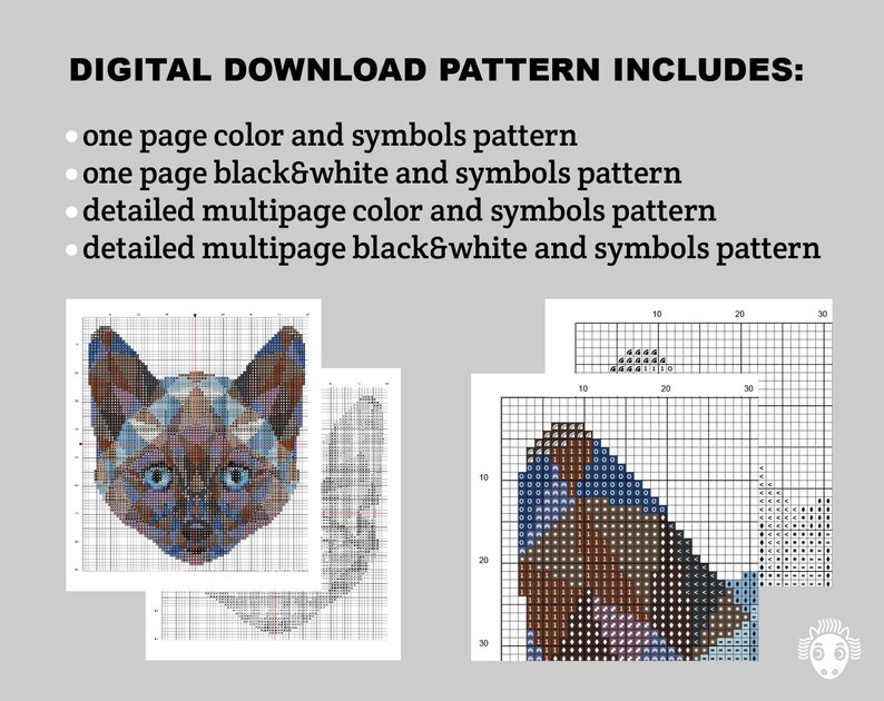 Siamese Cat Cross Stitch Pattern PDF Modern Geometric Animal - Etsy