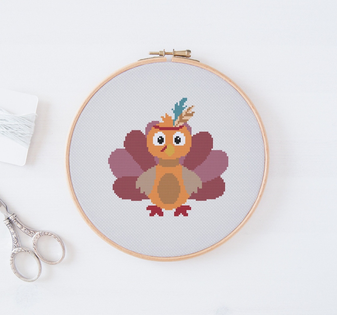 Small Cute Turkey Cross Stitch PDF Pattern, Modern Thanksgiving ...