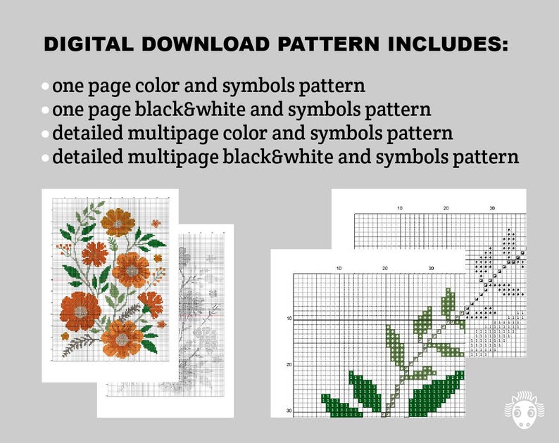 Orange Flowers Cross Stitch PDF Pattern| Modern Floral Hand Embroidery ...
