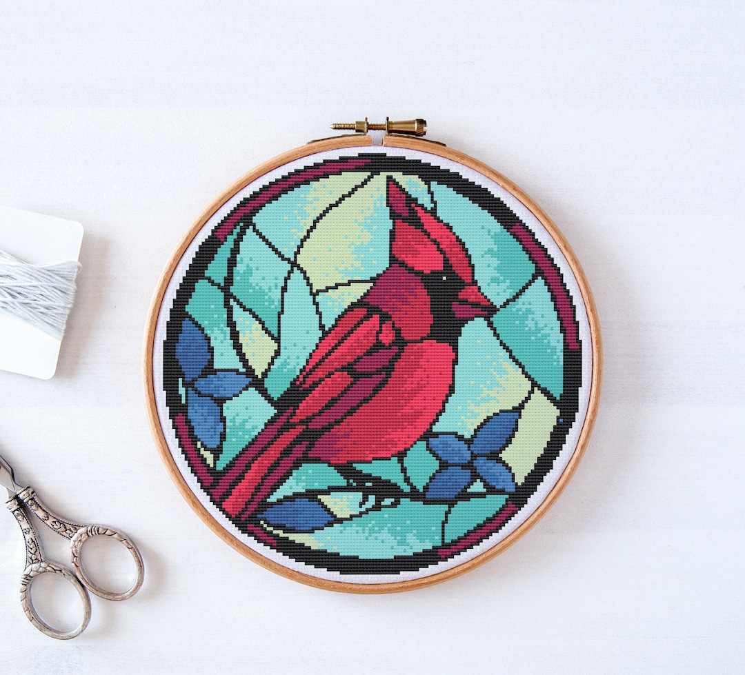 Red Cardinal Bird Cross Stitch PDF Pattern. Modern Hand Embroidery ...
