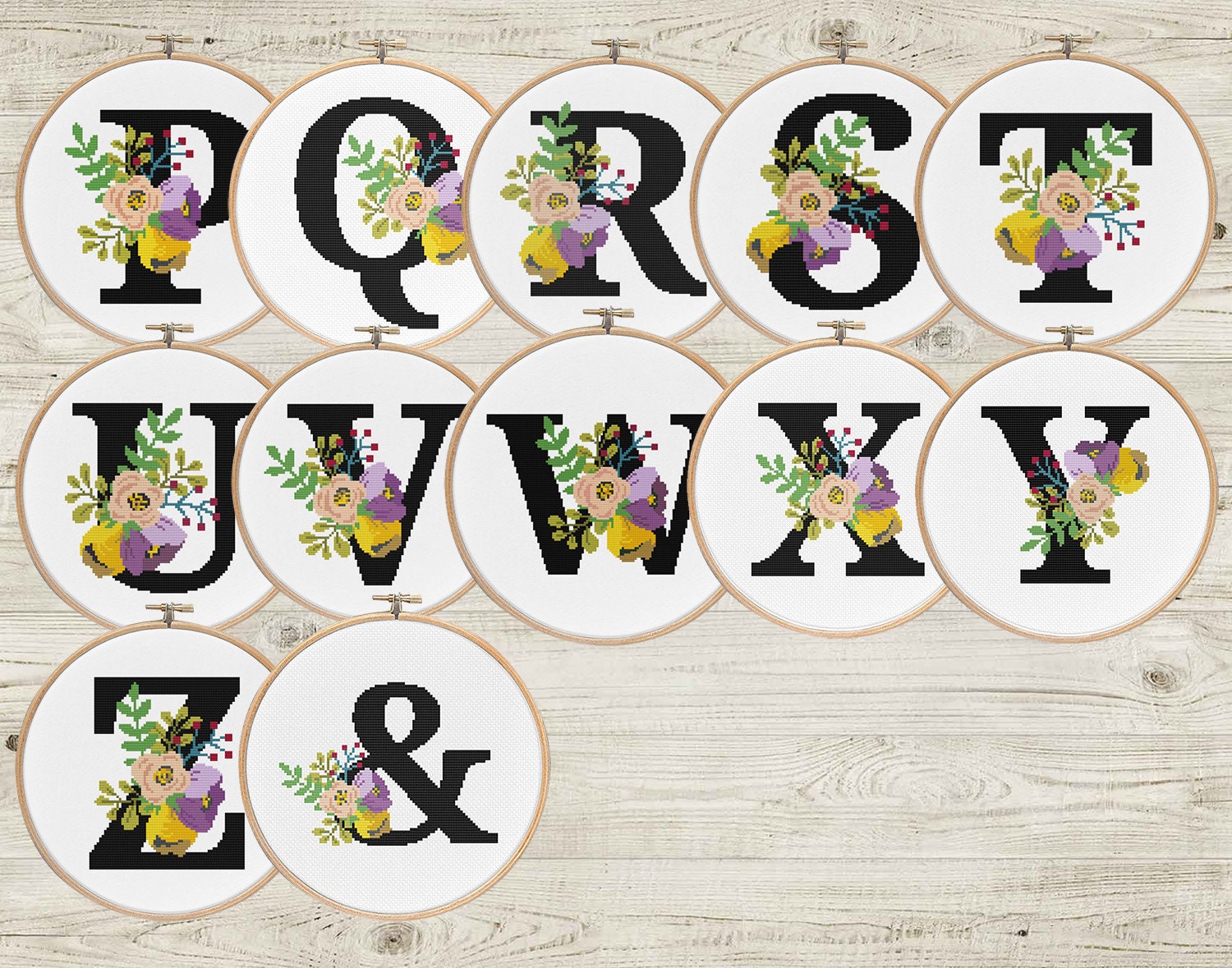 Floral Letters Alphabet Cross Stitch PDF Pattern Set - Modern Counted ...