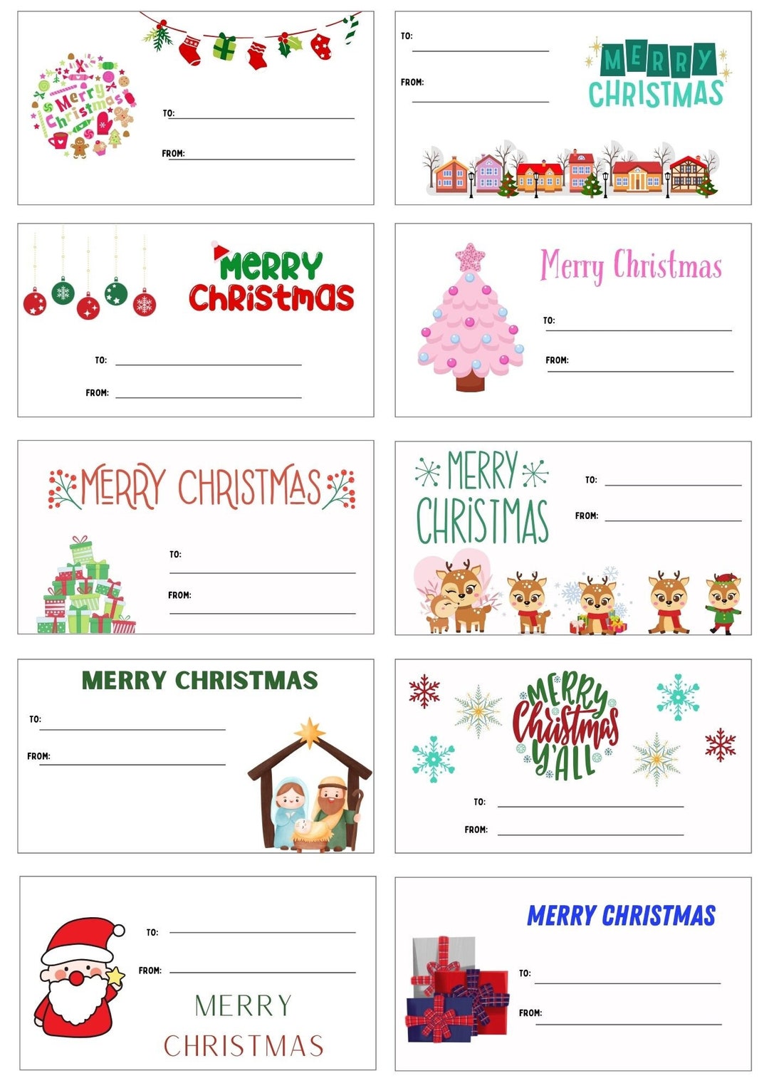 Christmas Printable Color Gift Tags - Etsy