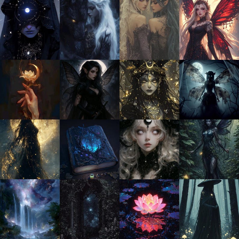 Dark / Night Fae Colage Kit | Instant Digital Download | 100+ Prints ...