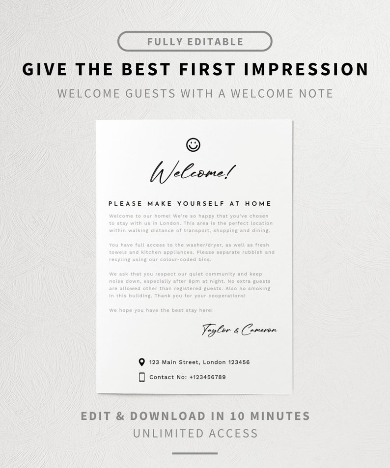 Airbnb Welcome Note Template Welcome to Our Home Wedding - Etsy