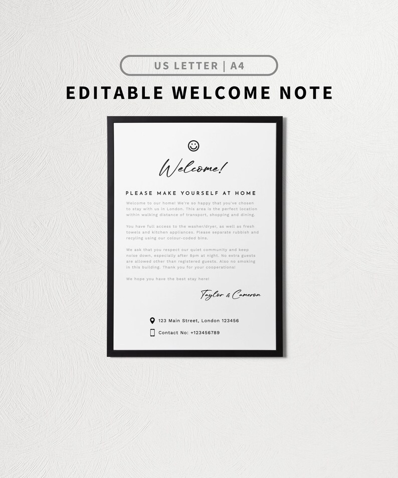 Airbnb Welcome Note Template Welcome to Our Home Wedding - Etsy