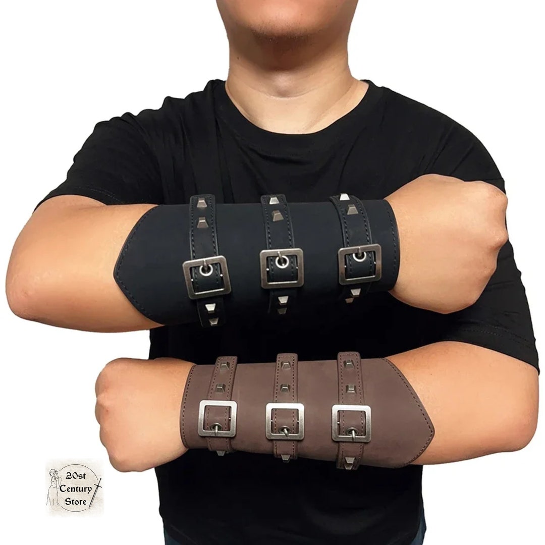 Pc Men Medieval Cosplay Fake Leather Armor Arm Warmers Lace-up Viking ...