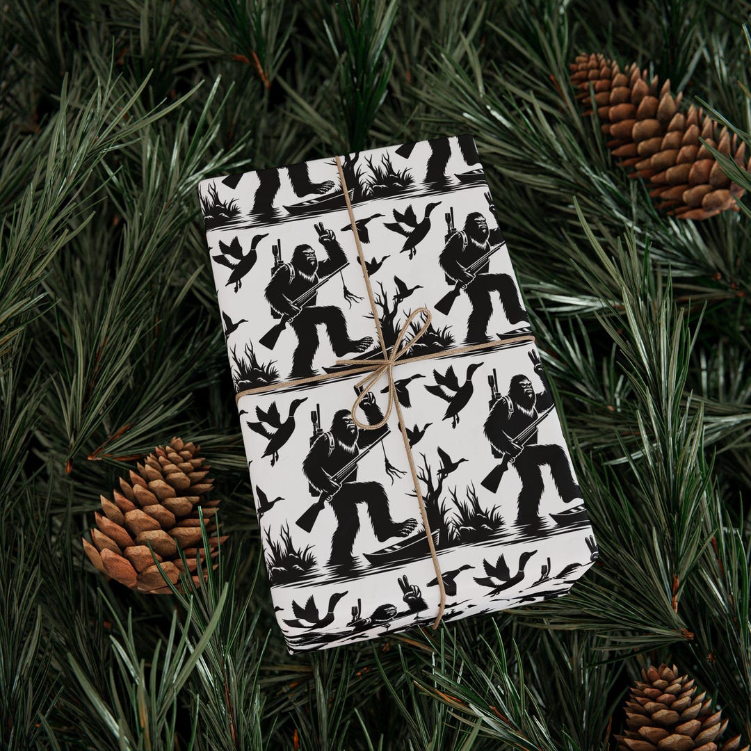 Bigfoot Sasquatch Duck Hunter Black and White Wrapping Papers - Etsy
