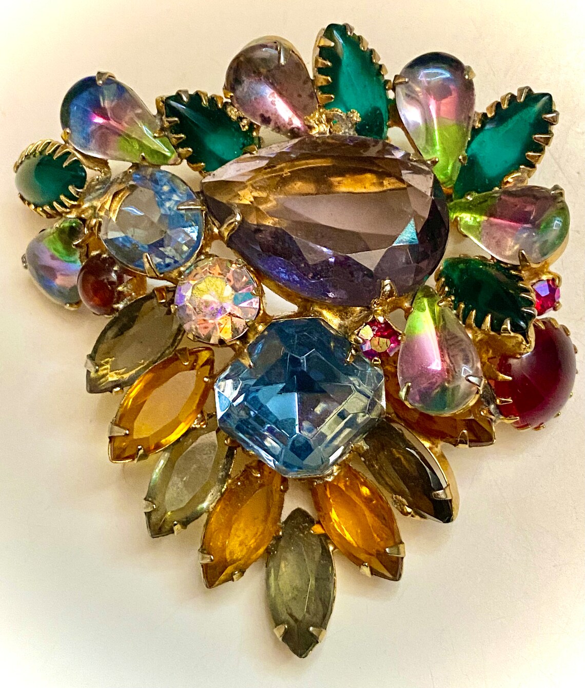 Vintage Runway Statement Fruit Salad Multicolor Rhinestone Flower ...