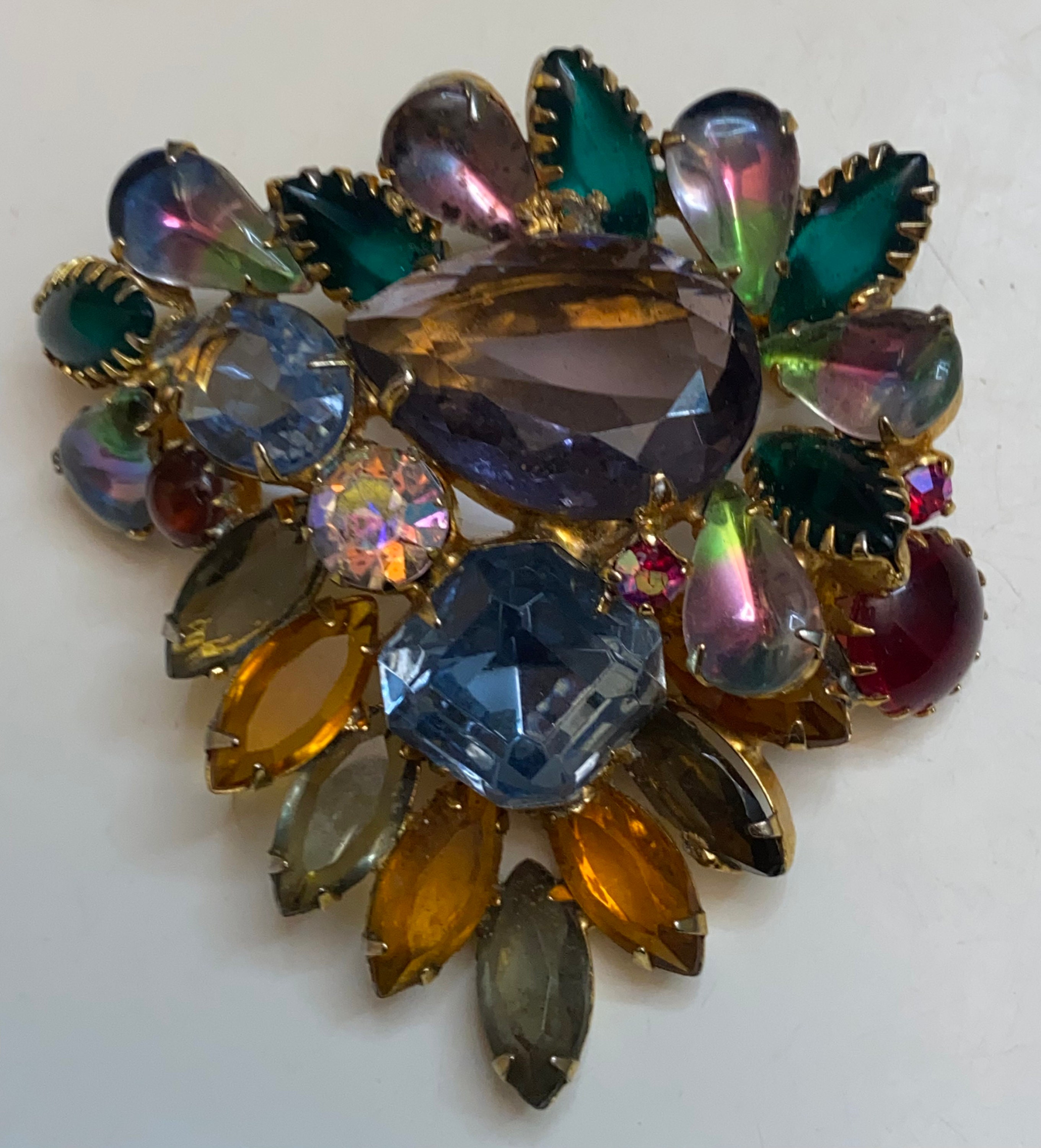 Vintage Runway Statement Fruit Salad Multicolor Rhinestone Flower ...