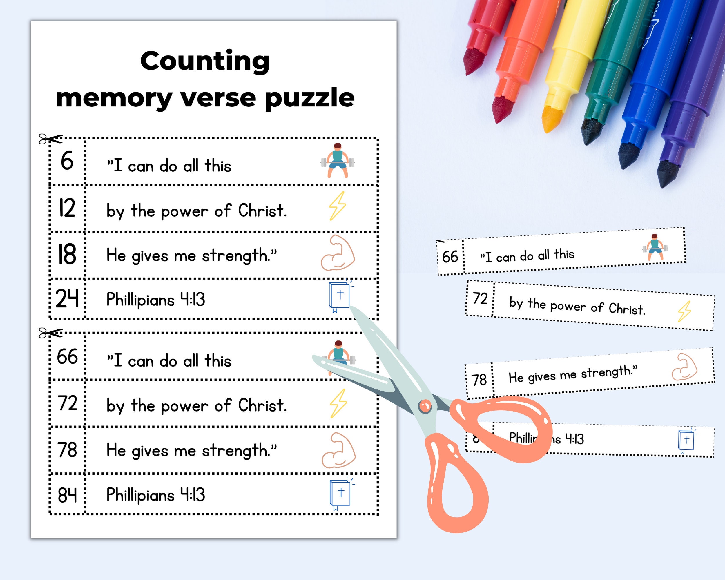 Philippians 4:13 Memory Verse Skip Counting Puzzles, Bible Verse Craft ...