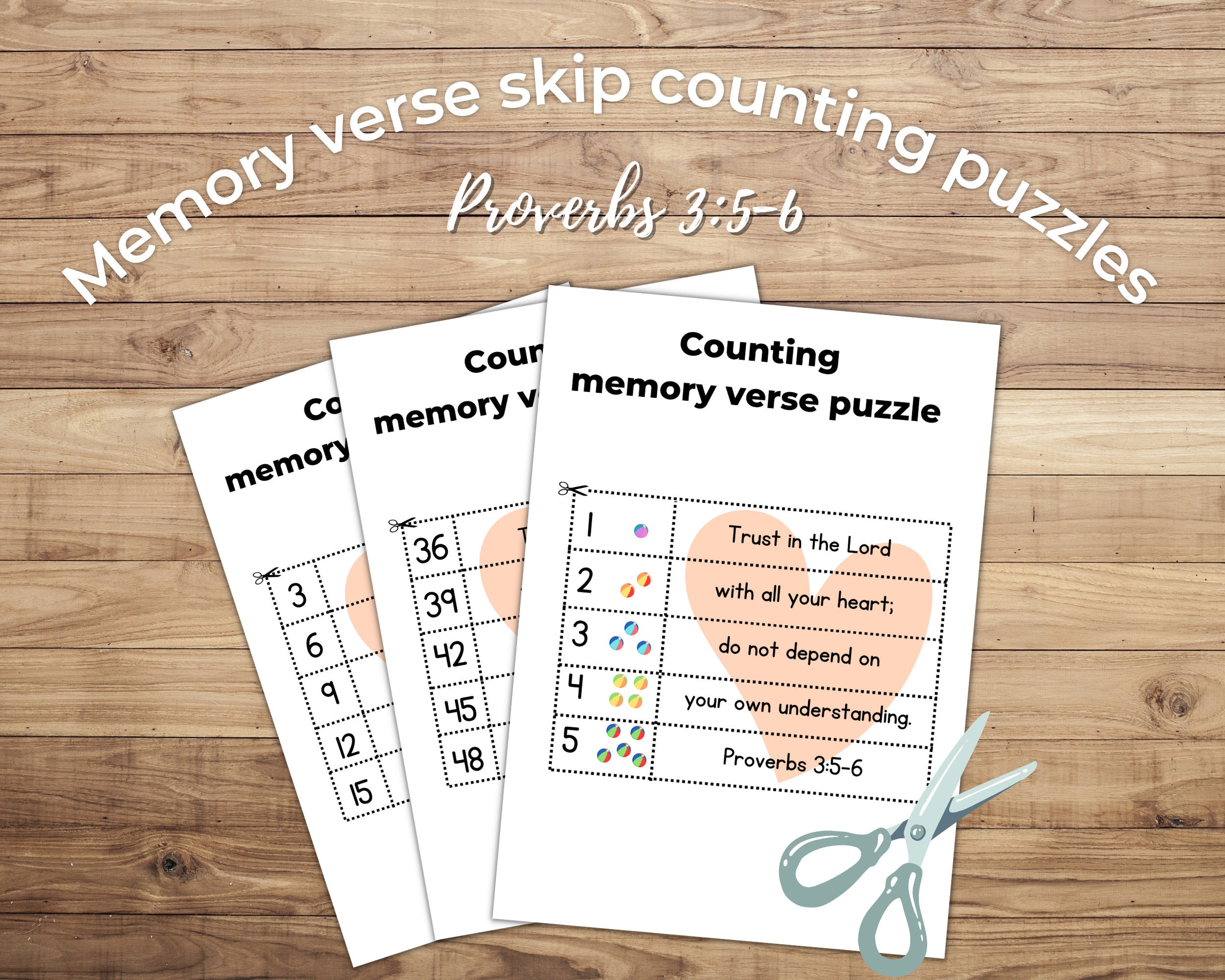 Proverbs 3:5-6 Memory Verse Skip Counting Puzzles, Bible Verse Craft ...