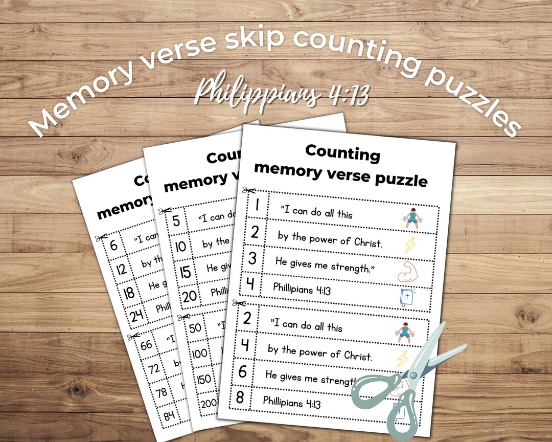 Philippians 4:13 Memory Verse Skip Counting Puzzles, Bible Verse Craft ...
