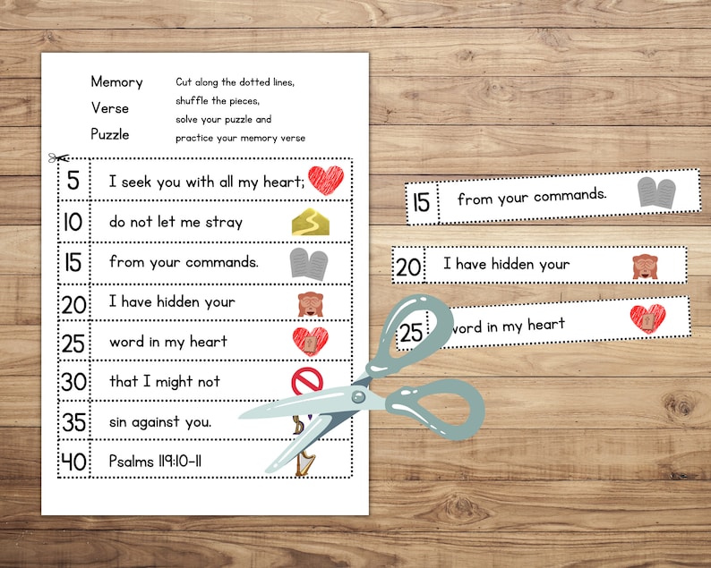 Memory Verse Skip Counting Puzzles Psalms 119:11, Bible Verse Craft ...