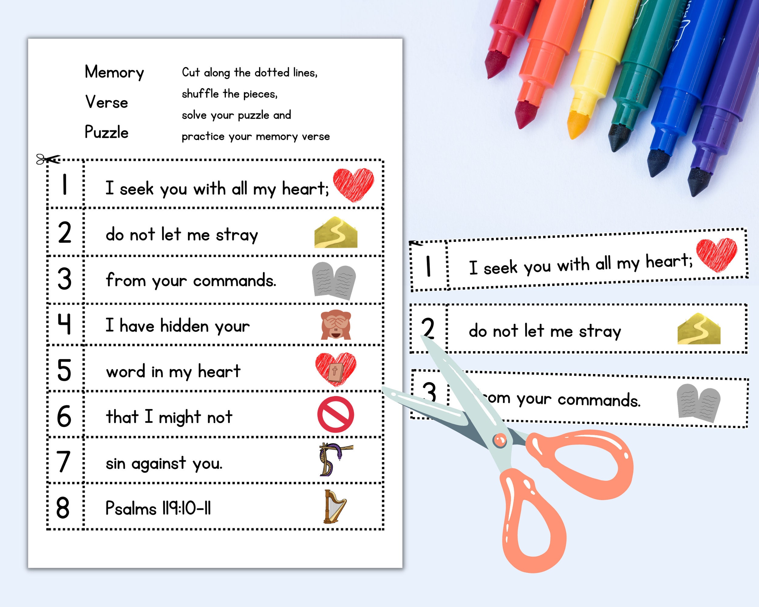 Memory Verse Skip Counting Puzzles Psalms 119:11, Bible Verse Craft ...