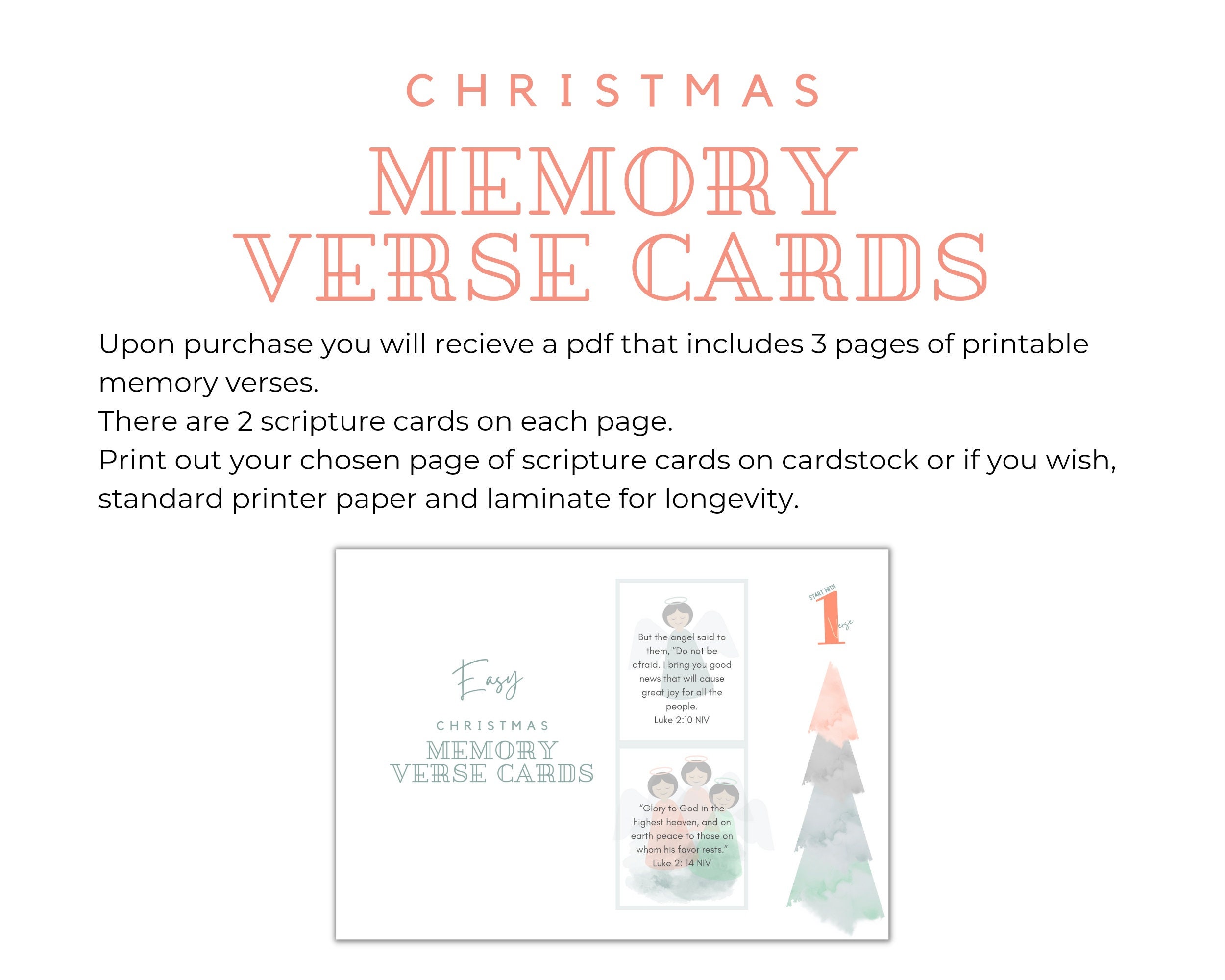 Christmas Memory Verse Cards Printable, Christmas Scriptures for Kids ...