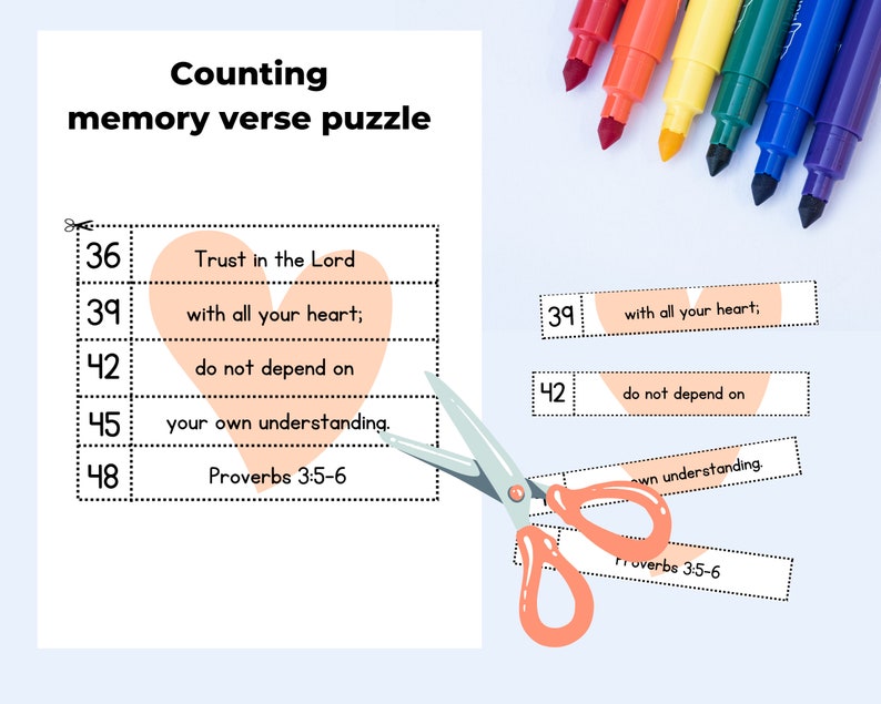 Proverbs 3:5-6 Memory Verse Skip Counting Puzzles, Bible Verse Craft ...