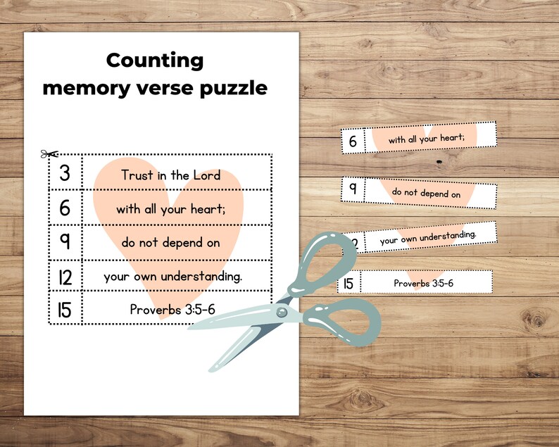 Proverbs 3:5-6 Memory Verse Skip Counting Puzzles, Bible Verse Craft ...