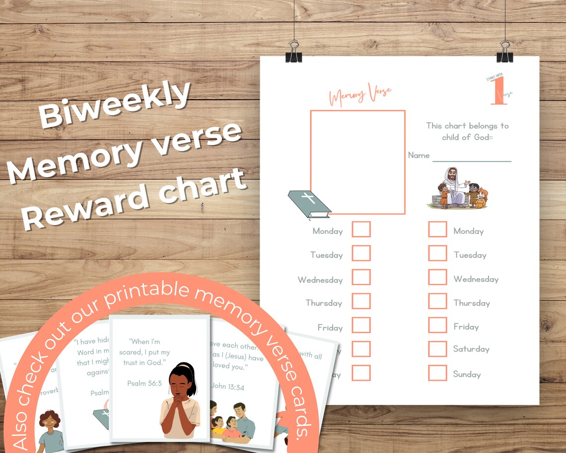 Bible Memory Verse Sticker Reward Chart, Bible Verse Printable, Bible ...