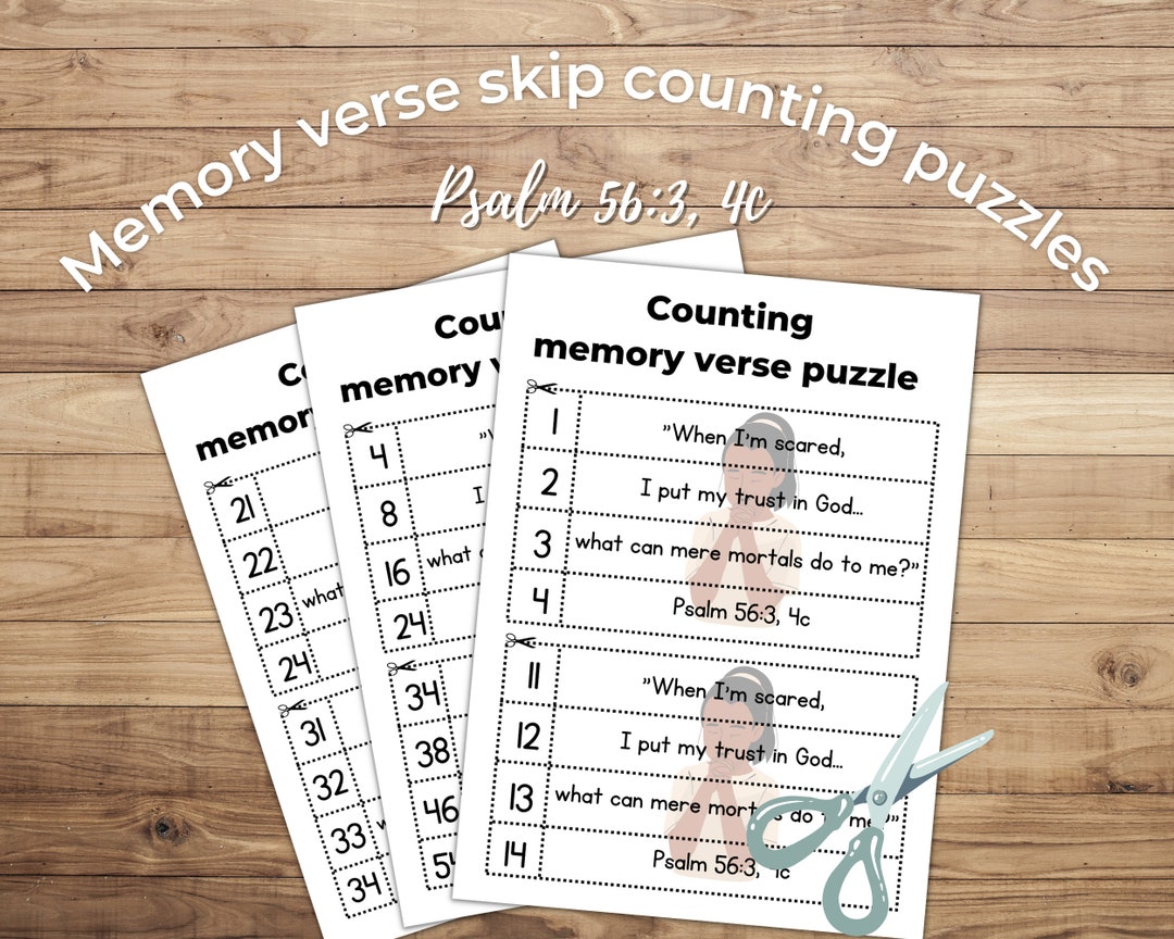Psalms 56:3 Memory Verse Skip Counting Puzzles, Bible Verse Craft ...