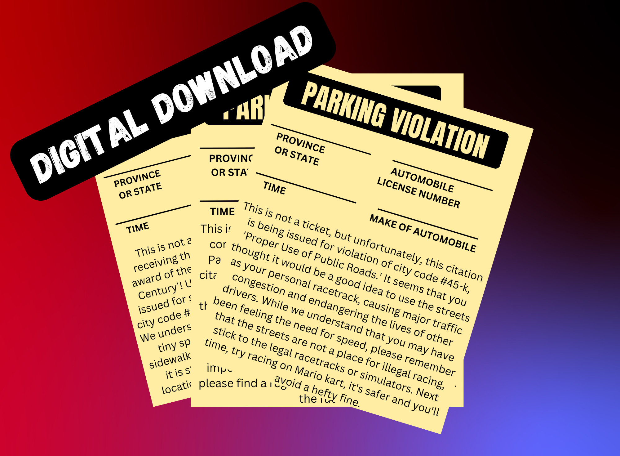 Fake Parking Ticket Printable