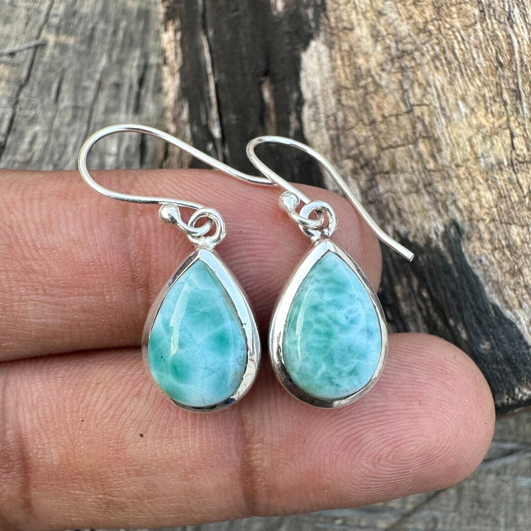 Genuine Dominican Larimar Gemstone Earring in 925 Sterling - Etsy