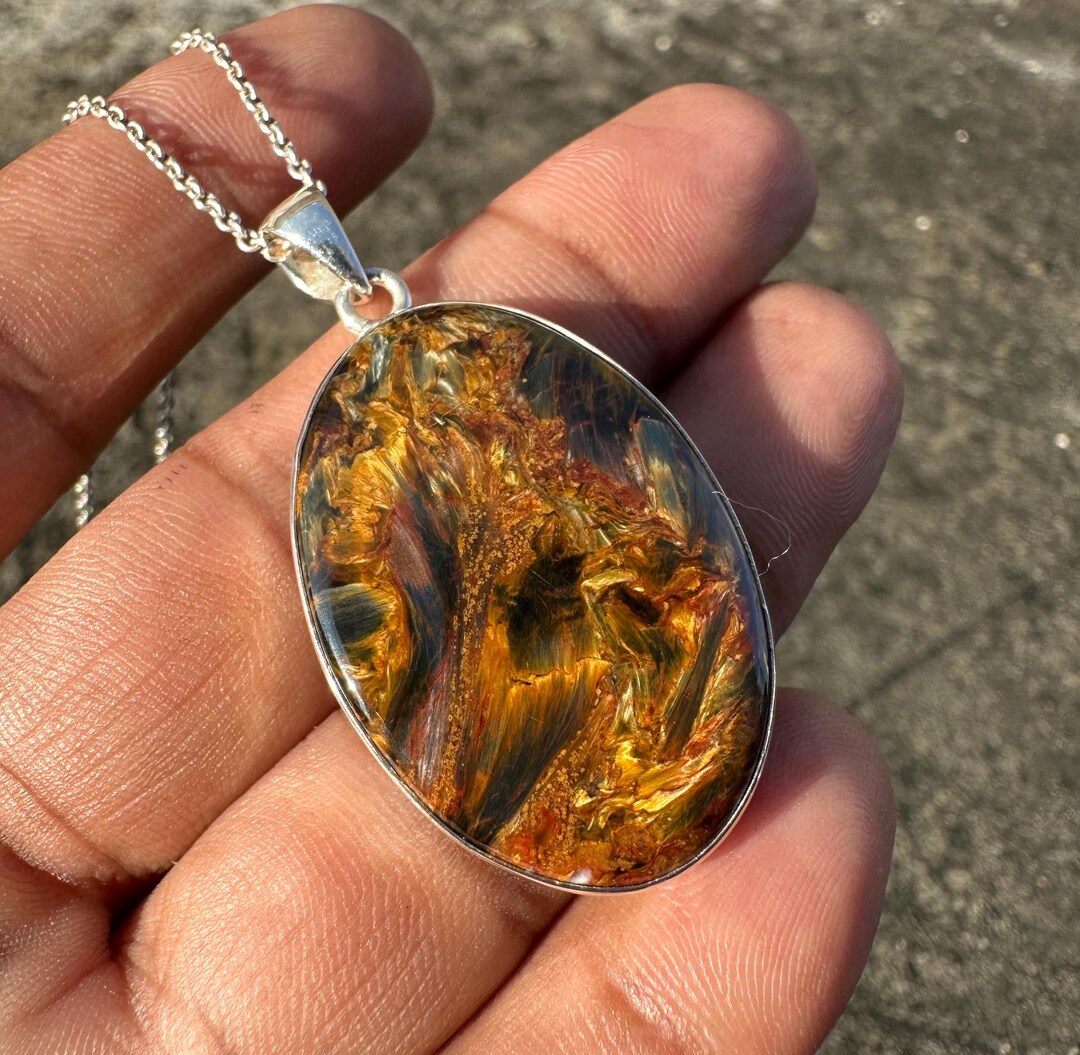 Genuine Namibian Pietersite Pendant Necklace, 925 Sterling Silver ...