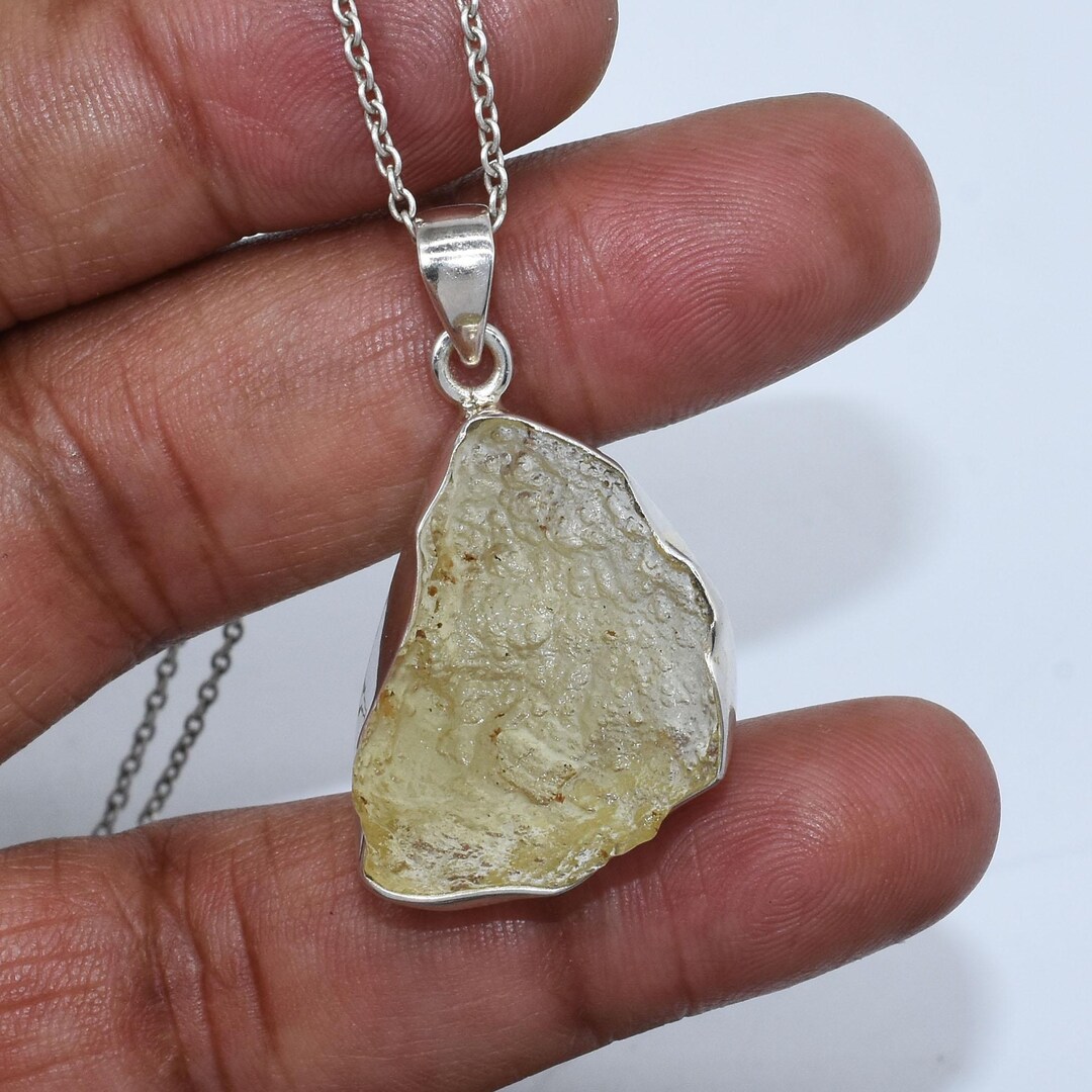 Genuine Tektite Libyan Desert Glass Pendant Necklace, Sterling Silver ...