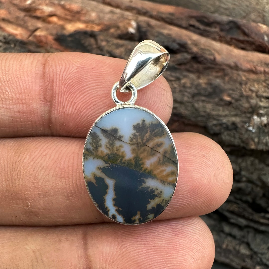 Top Grade Genuine Scenic Dendrite Agate Pendant Necklace, 925 Sterling ...