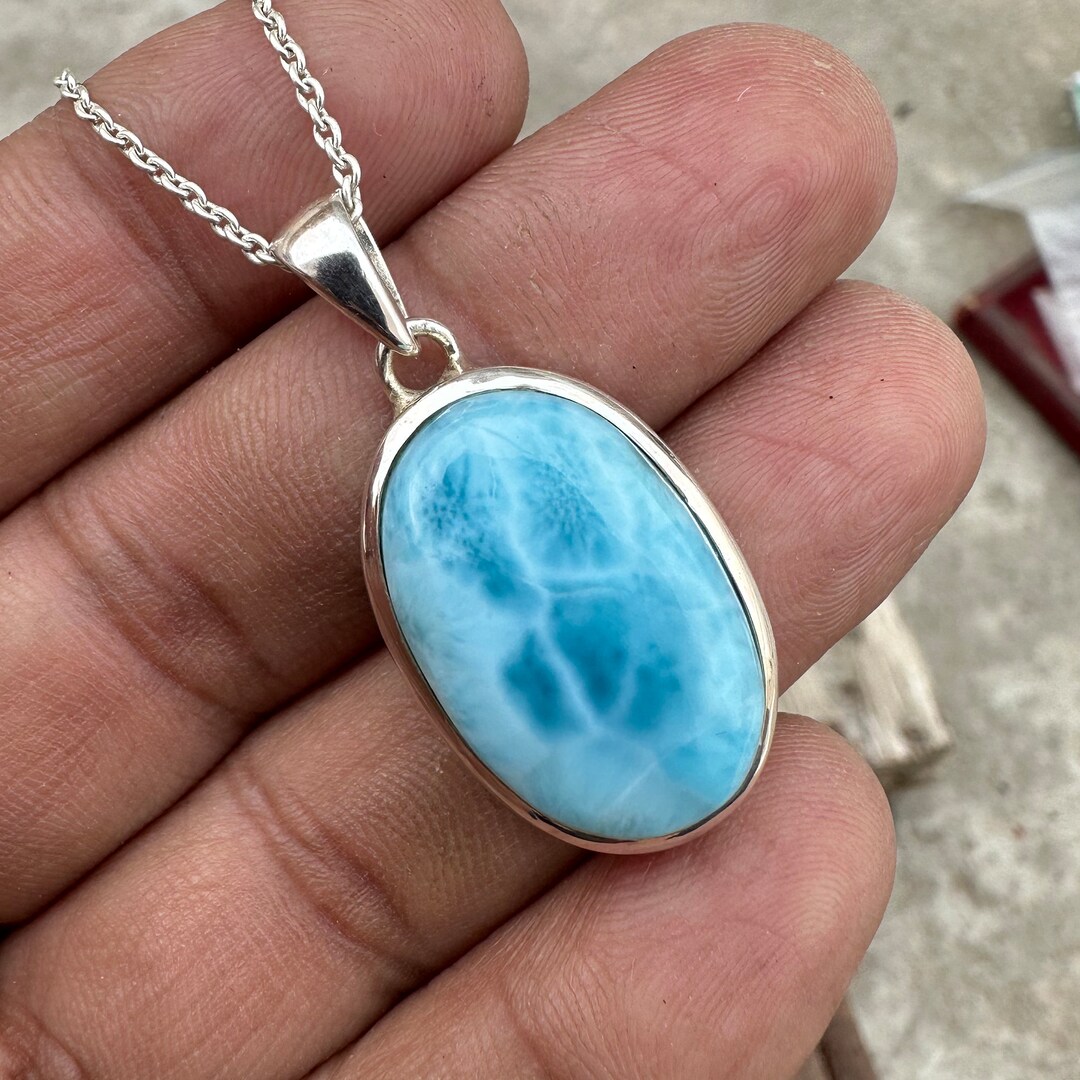Authentic Dominican Larimar Pendant Necklace in 925 Sterling Silver ...