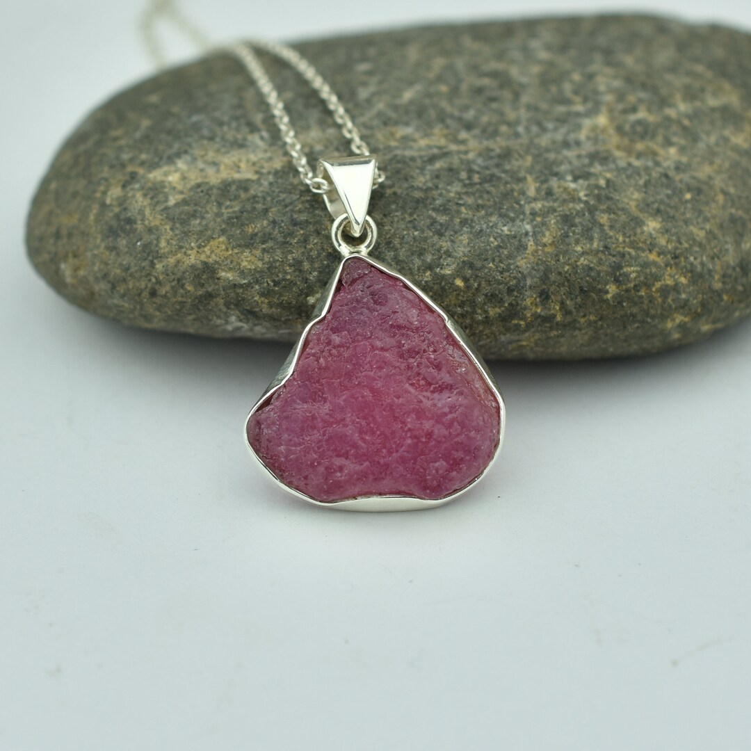 Raw Glass Field Ruby Necklace, 925 Sterling Silver Raw Ruby Necklace ...