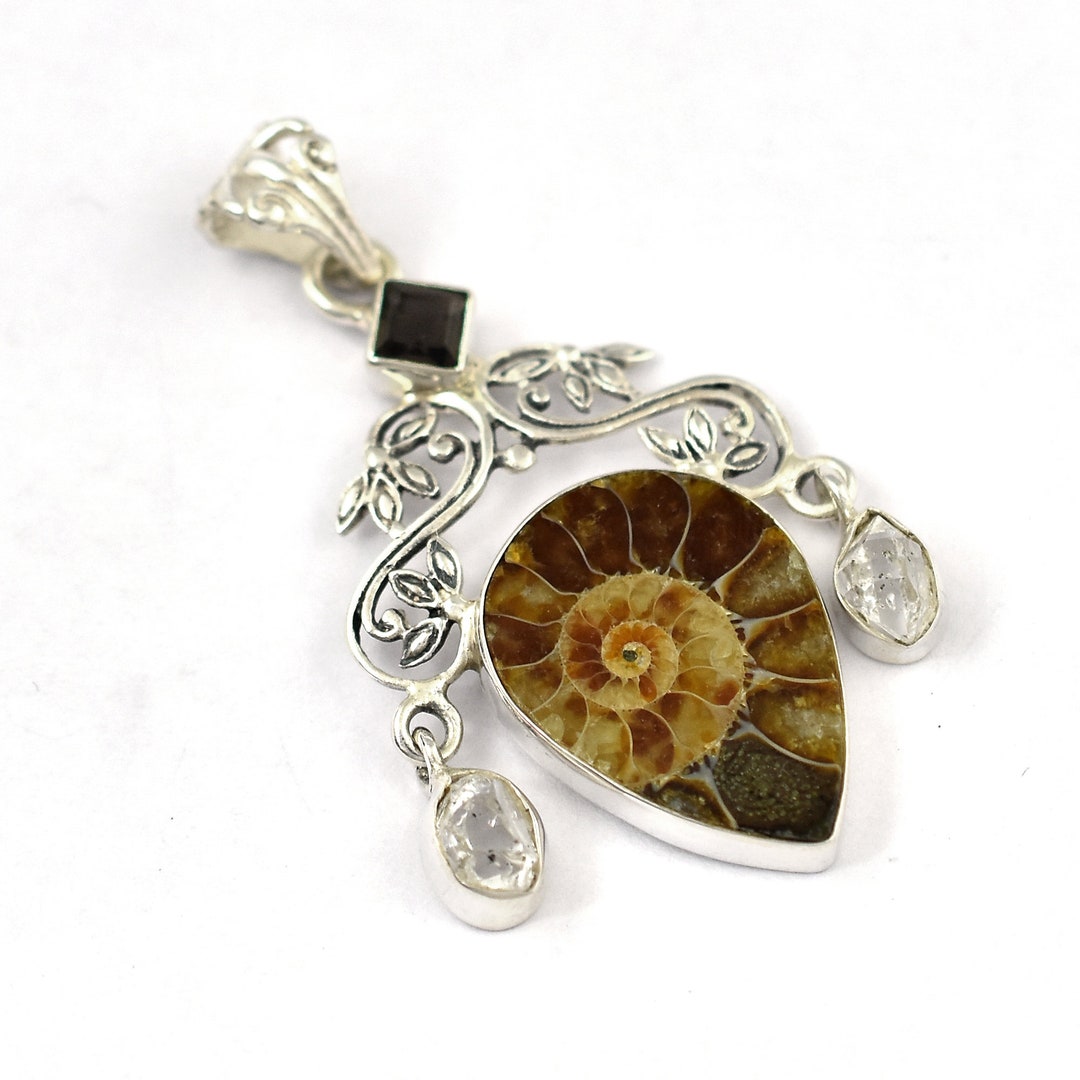 Genuine Ammonite Gemstone Necklace, Ammonite & Herkimer Diamond ...