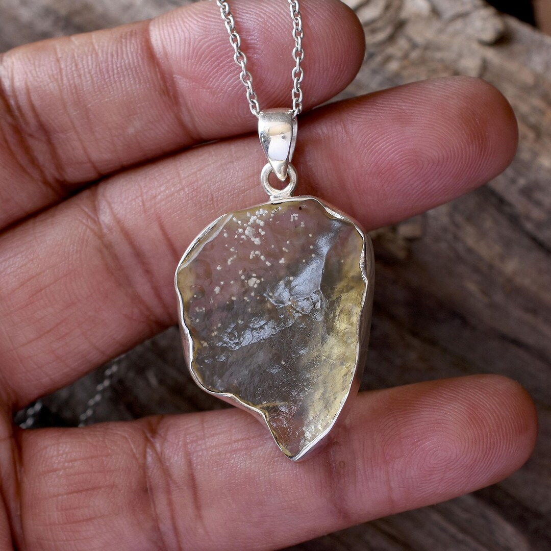 Genuine Tektite Libyan Desert Glass Pendant Necklace, Sterling Silver ...