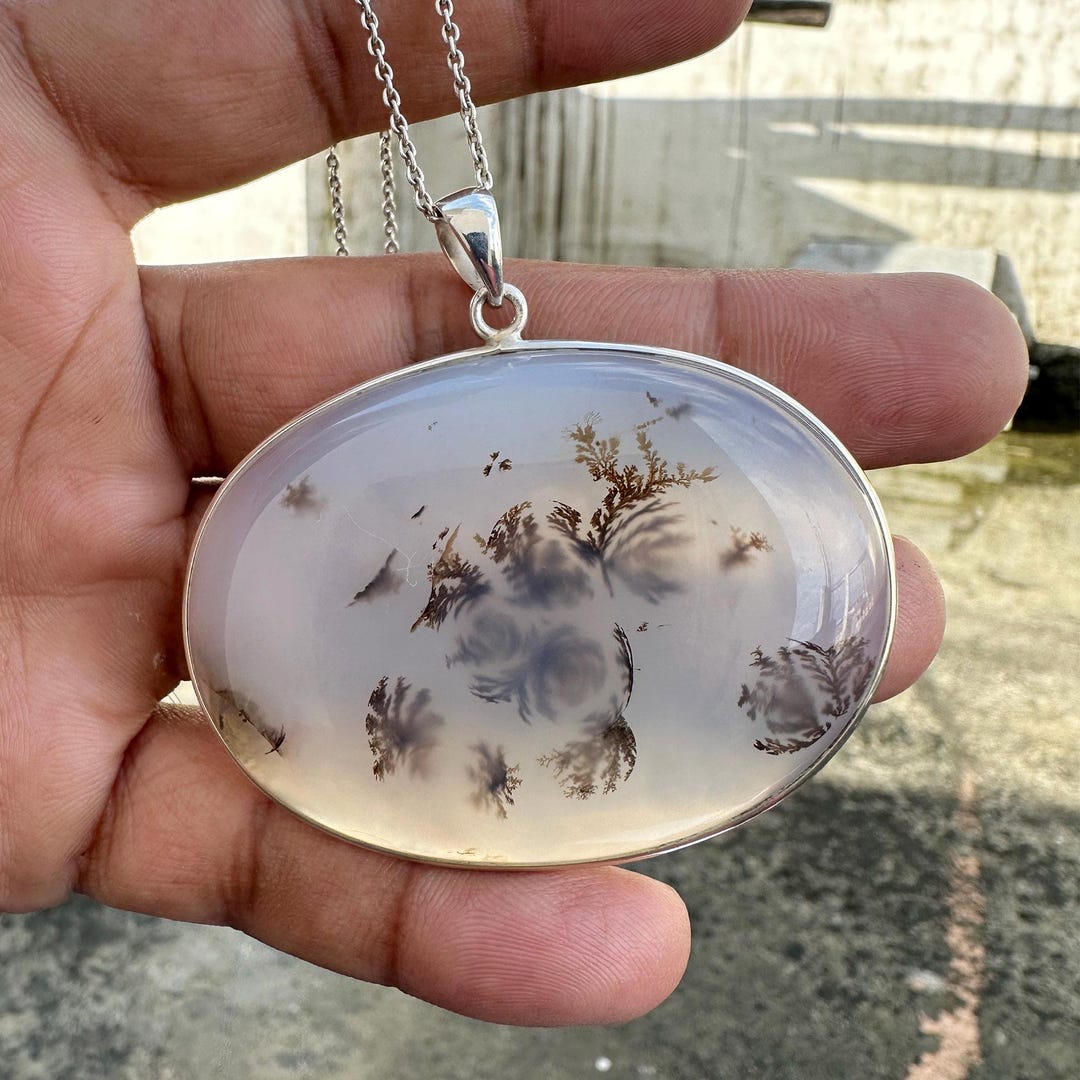 Natural Russian Dendrite Agate Pendant Necklace, Sterling Silver ...