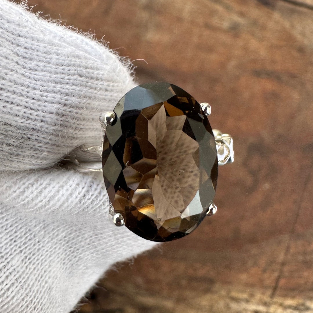 Natural Smokey Quartz Gemstone Ring, Handmade Smokey Quartz Anniversary ...