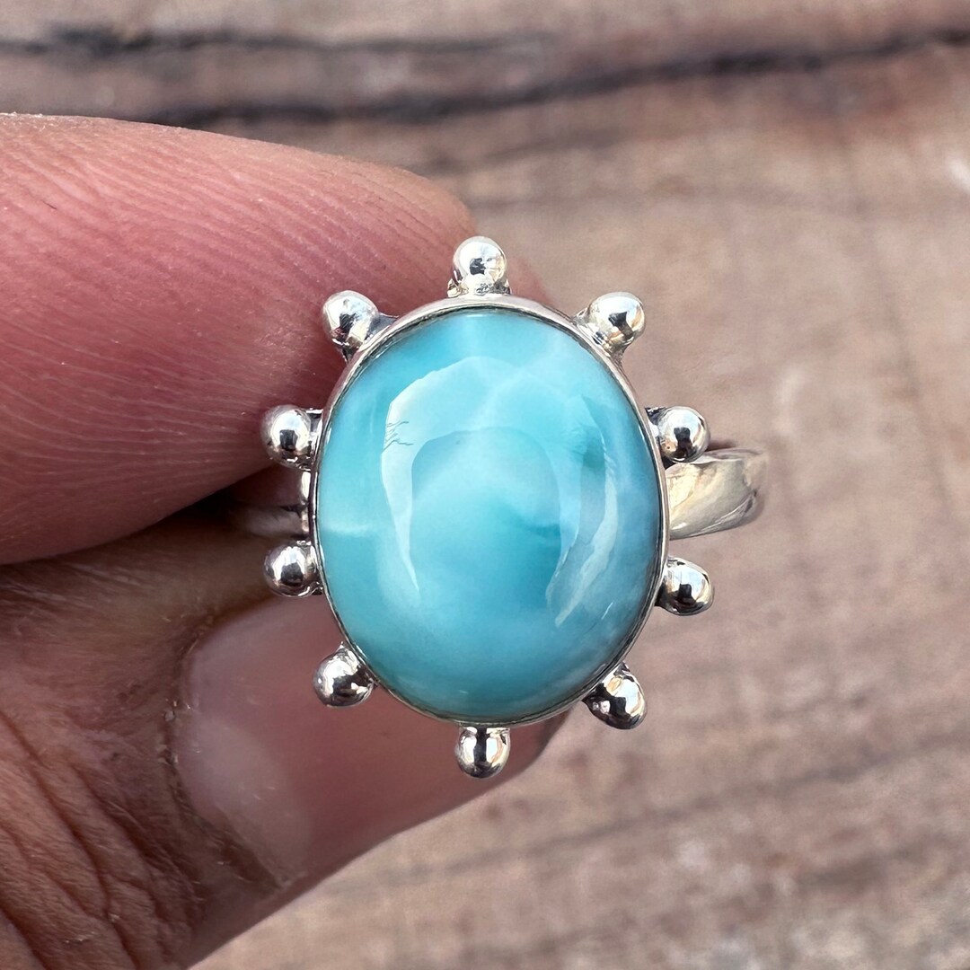 Top Quality Natural Dominican Larimar Ring, 925 Sterling Silver Blue Larimar Ring, Handmade ...
