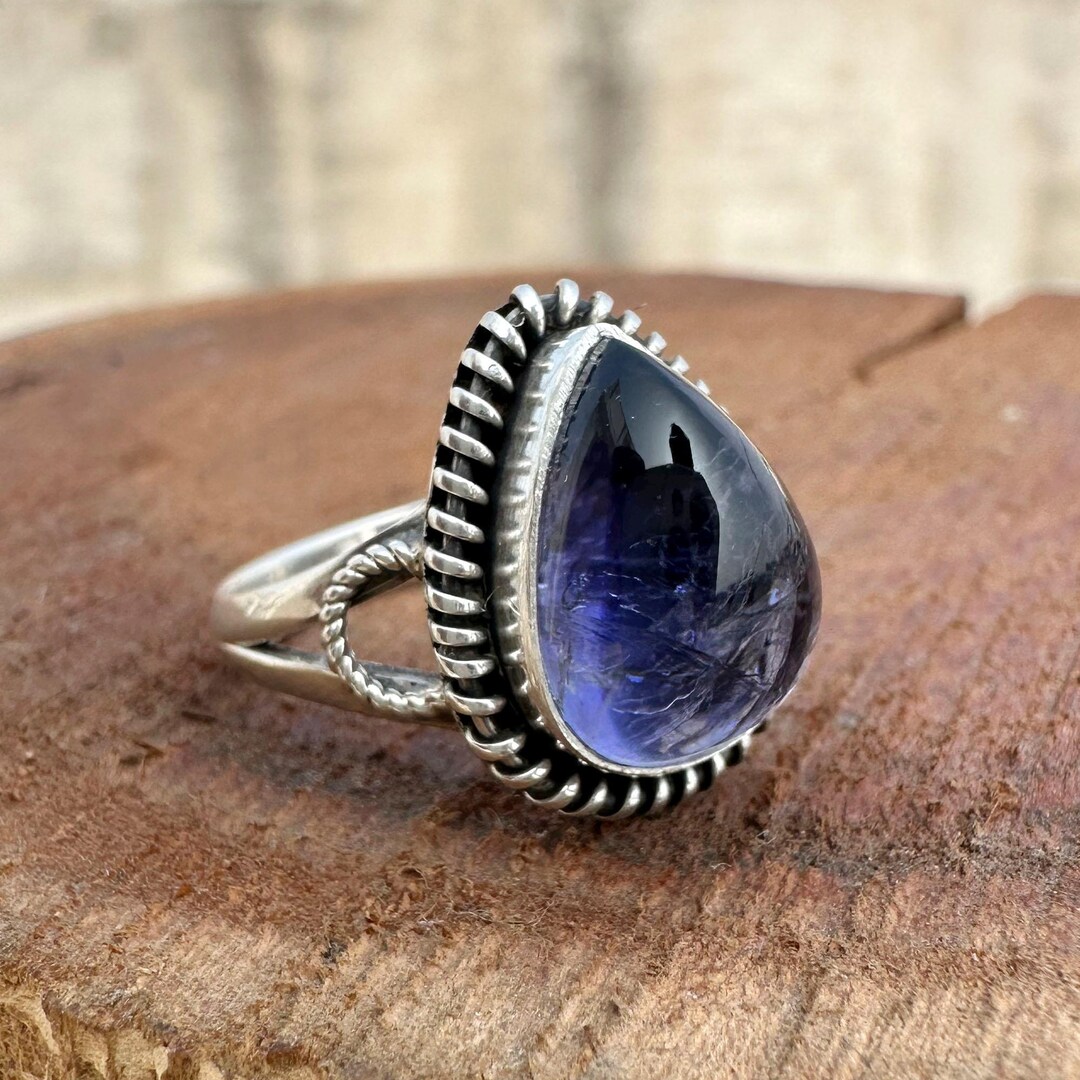 Natural Iolite Ring Sterling Silver Handmade Pear Shape Blue Gemstone ...
