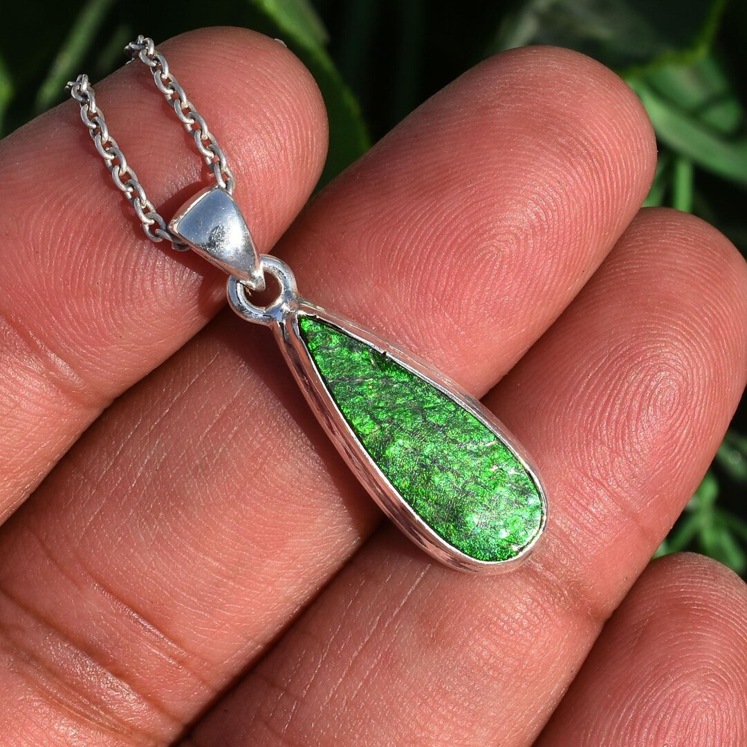 Green Ammolite Fossil Pendant Necklace: 925 Sterling Silver, Canadian ...