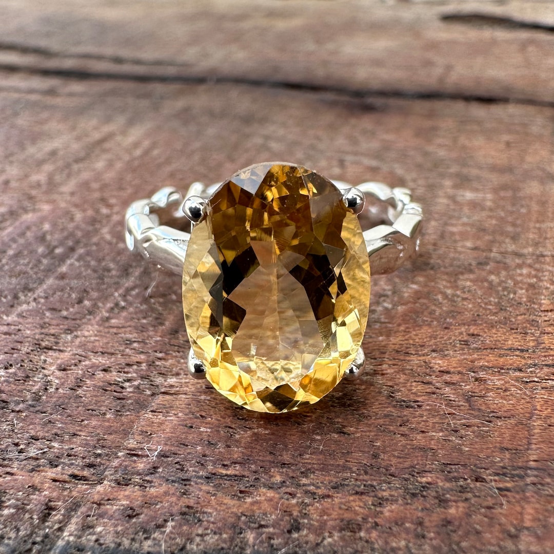 Genuine Citrine Ring, Oval Cut Gemstone Ring, 925 Sterling Silver, November Birthstone Jewelry ...