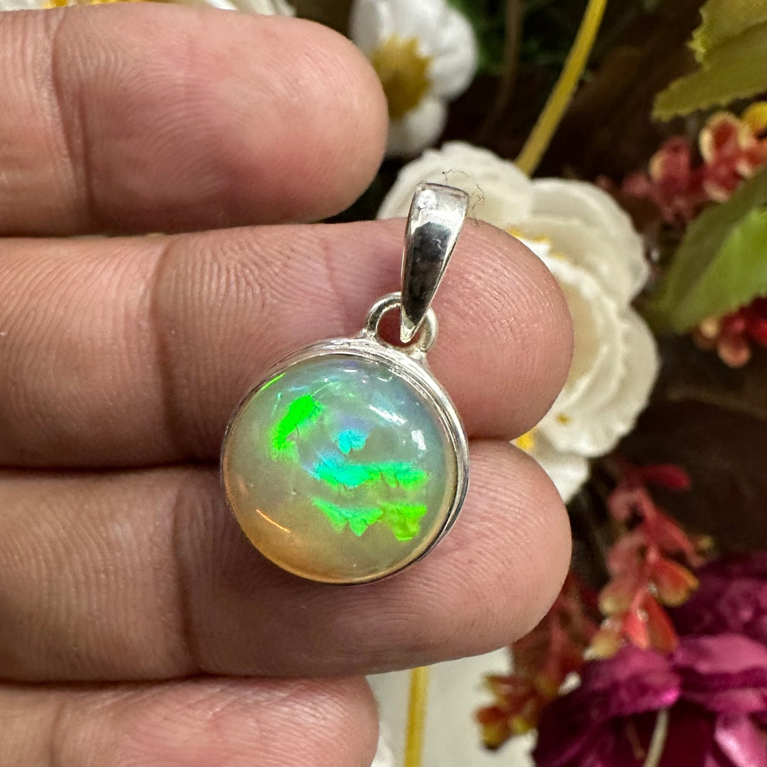 Genuine Welo Fire Opal Pendant Necklace, Natural Ethiopian Opal 925 ...