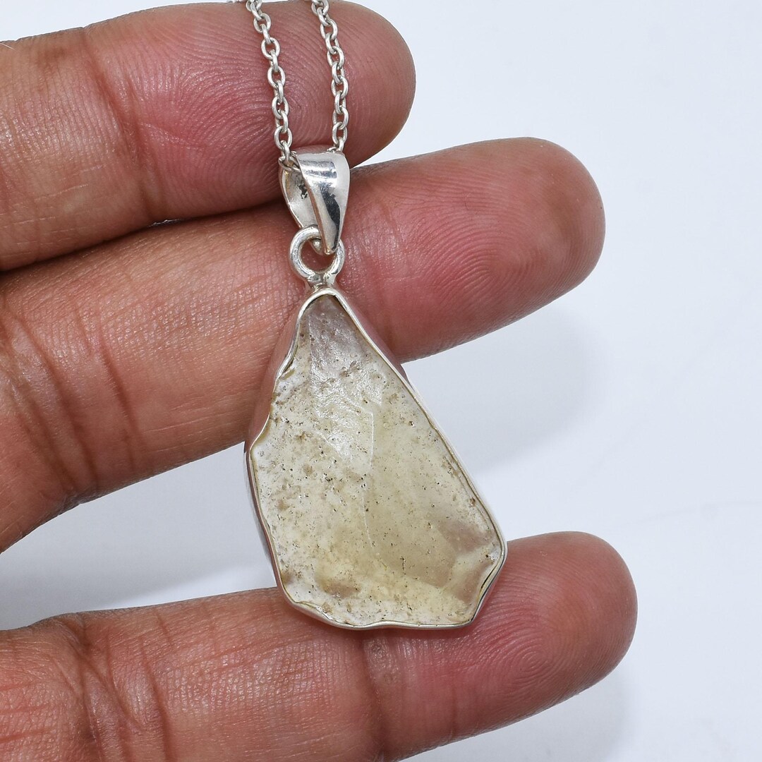 Top Grade Natural Libyan Desert Glass Pendant Necklace, Sterling Silver ...