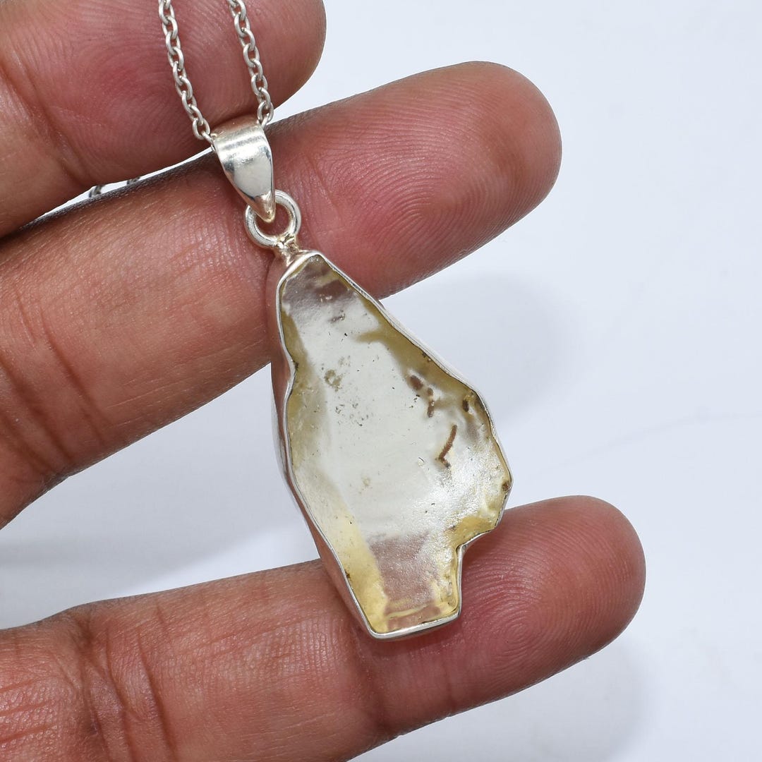 Natural Gold Tektite Libyan Desert Glass Pendant Necklace, Raw Libyan ...