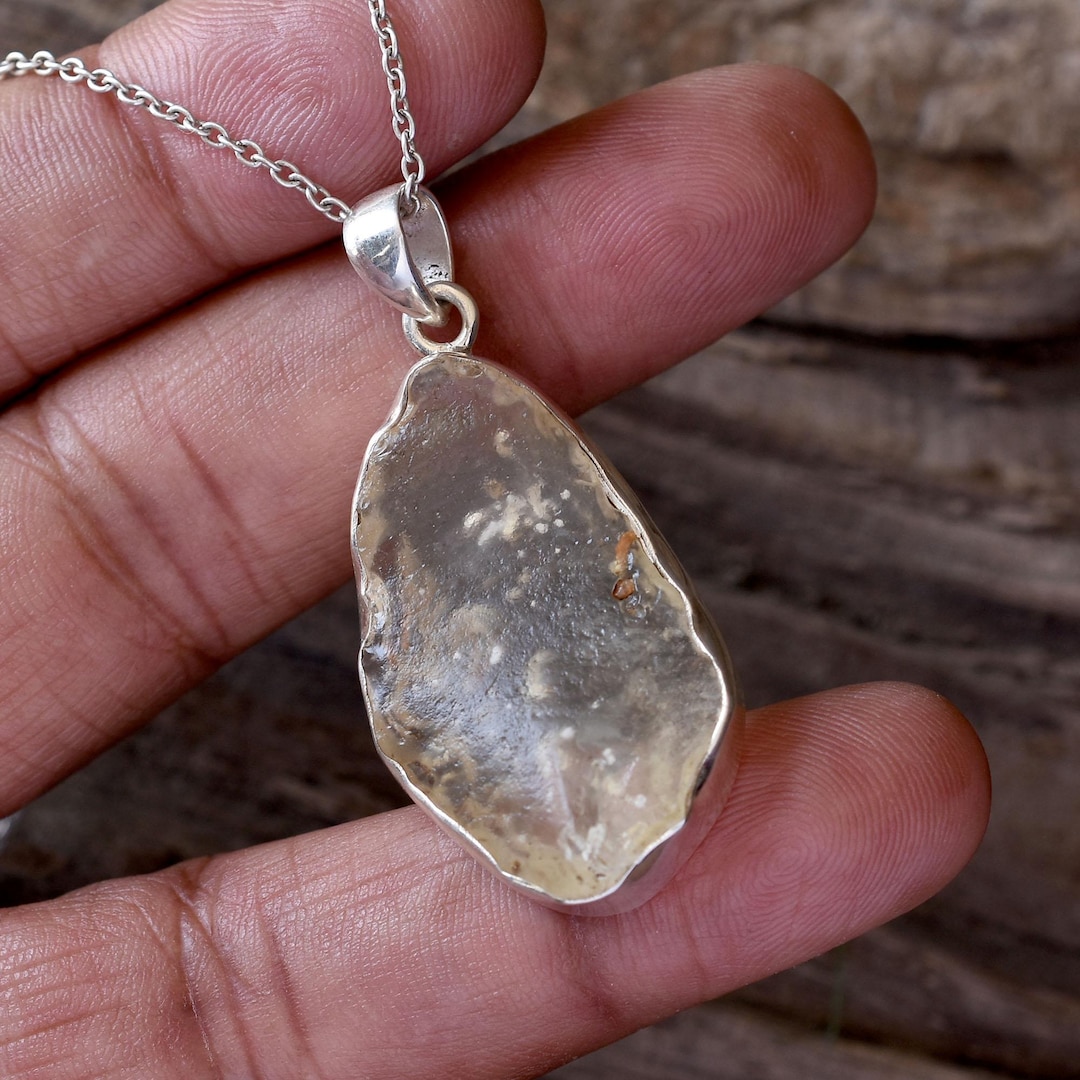Genuine Raw Libyan Desert Glass Pendant Necklace, Gold Tektite Libyan ...