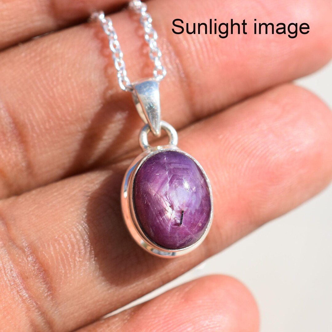 Star Ruby Gemstone Pendant Necklace in 925 Sterling Silver, Handmade ...