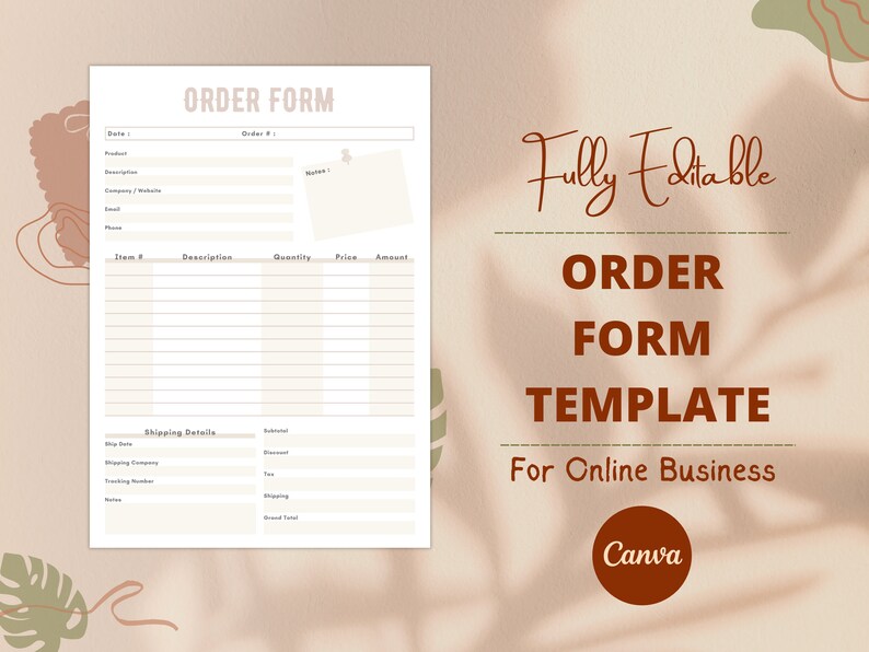 Editable Order Form Template for Small Business Printable - Etsy Australia